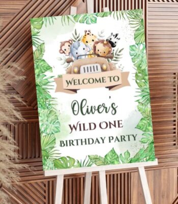 Jungle Safari Theme Birthday Welcome Sign Board - Theprintomania