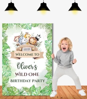 Jungle Safari Theme Birthday Welcome Sign Board - Theprintomania
